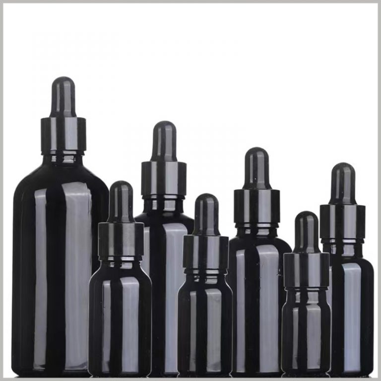 Bright Black Essential Oil Bottle with rubber cap | Cosmetic bottles