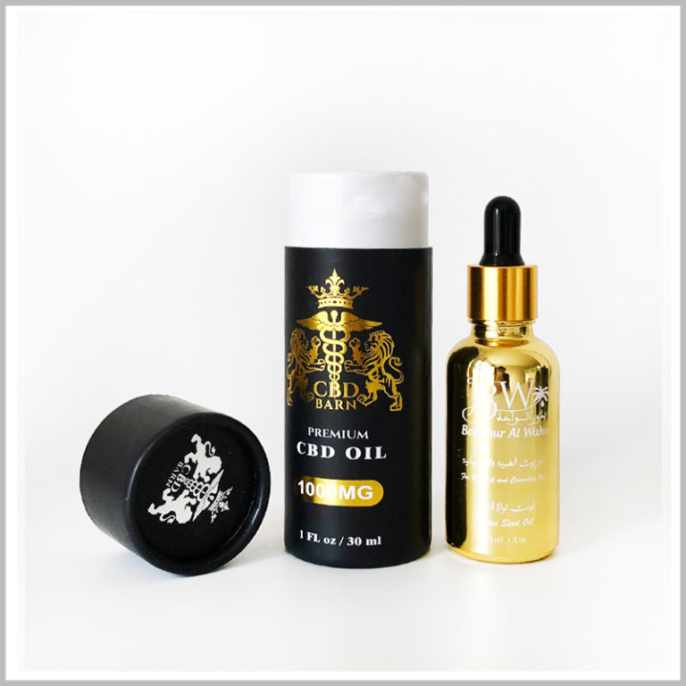 Black cardboard cylinder tubes for 1 oz cbd oil packaging