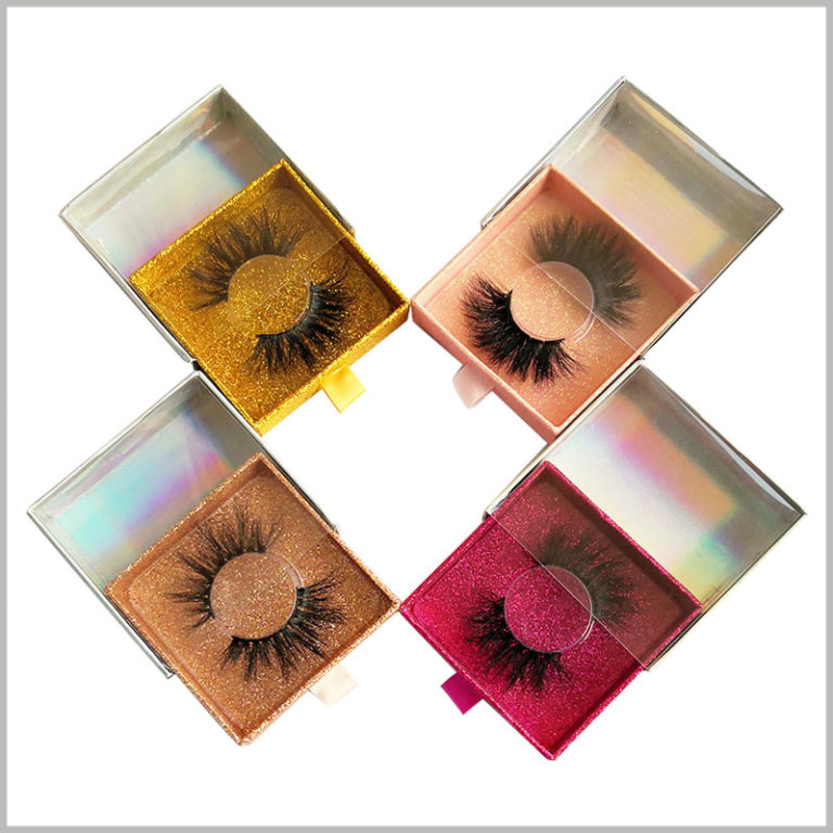 Glittering square cardboard drawer eyelash box with windows