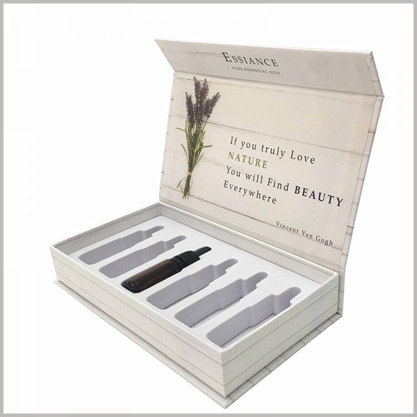 White cardboard boxes for essential oil packaging of 6 bottle