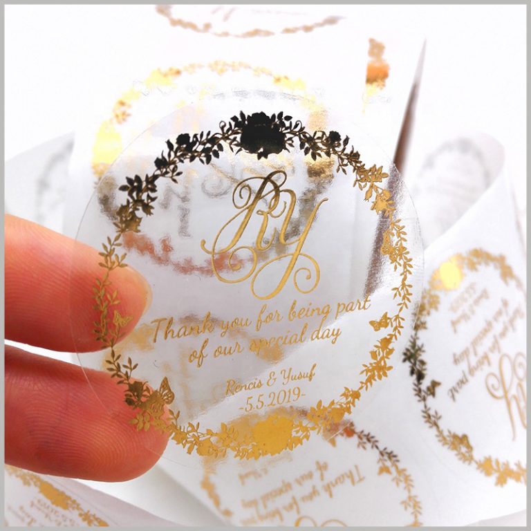 Clear round gold labels for cosmetic bottles | Labels wholesale