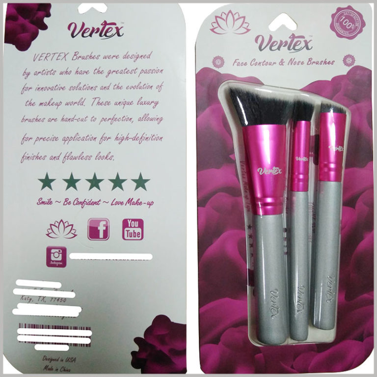 Custom blister card packaging for makeup brushes