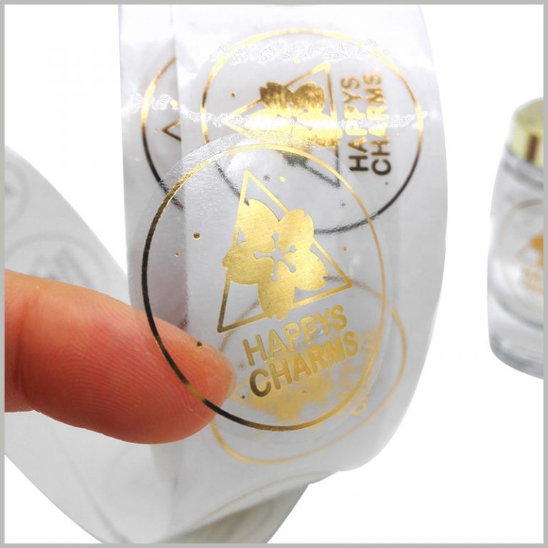 Clear round gold labels for cosmetic bottles | Labels wholesale