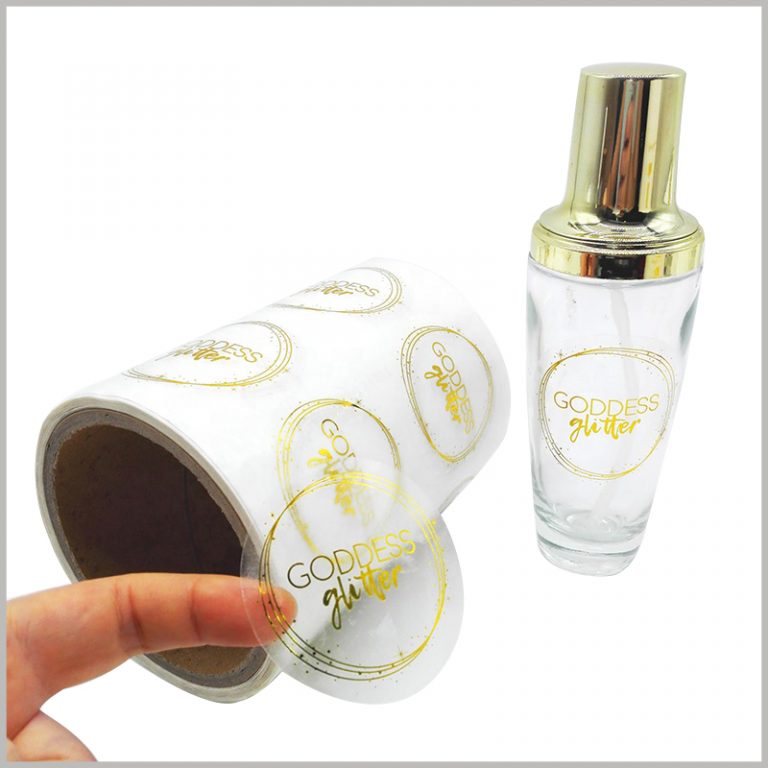 Clear round gold labels for cosmetic bottles | Labels wholesale